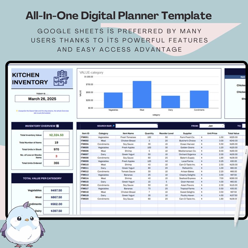 Restaurant Kitchen Inventory Template, Food Stock Tracker, Google ...