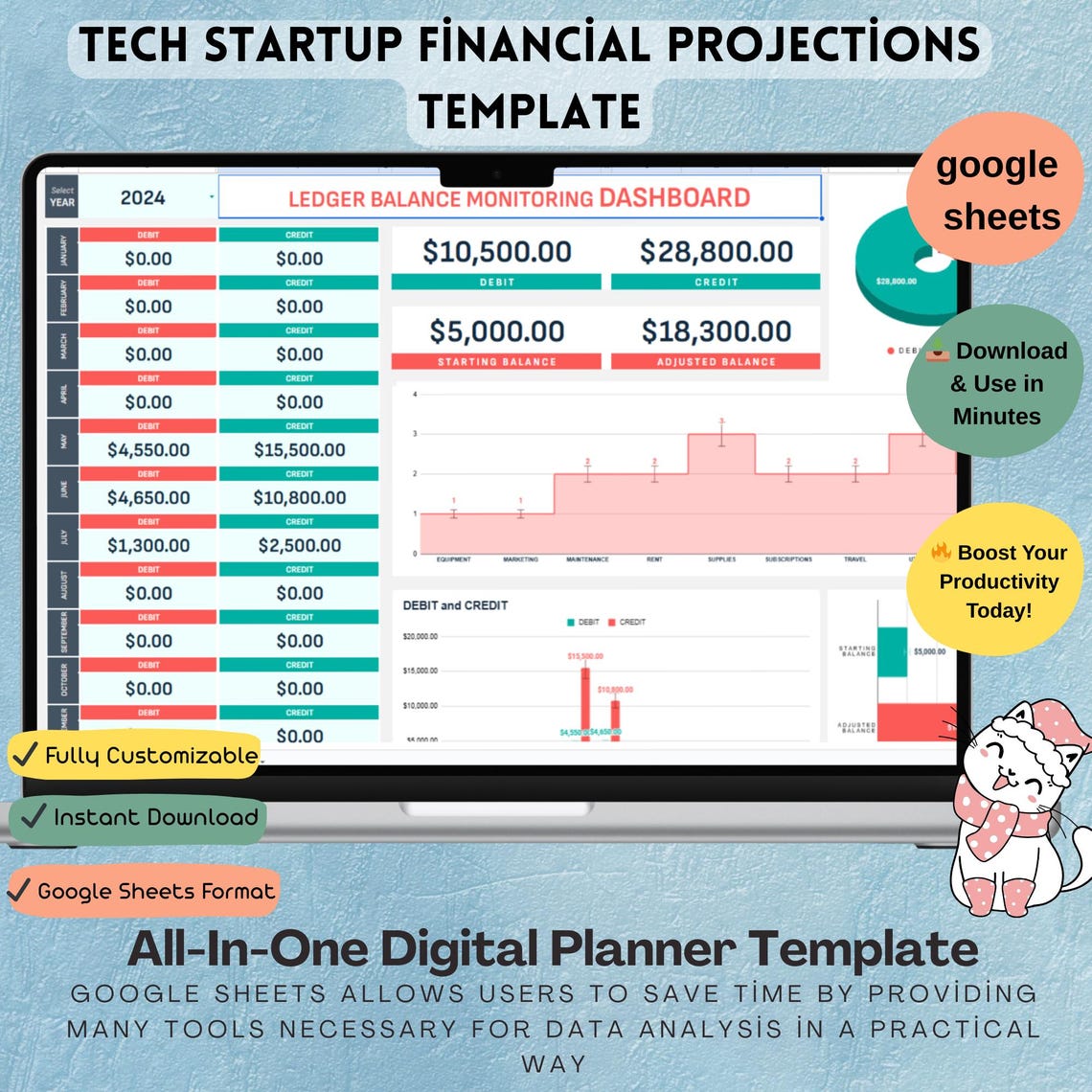 Ledger Balance Monitoring Dashboard Template, Google Sheets Format ...