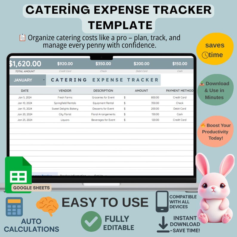 Catering Expense Tracker Template for Google Sheets, Editable Digital ...