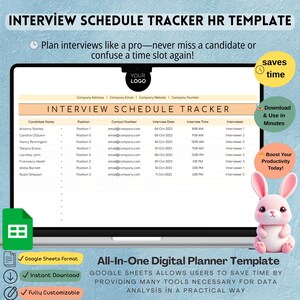 Interview Schedule Tracker HR Template, Editable Google Sheets, Digital ...