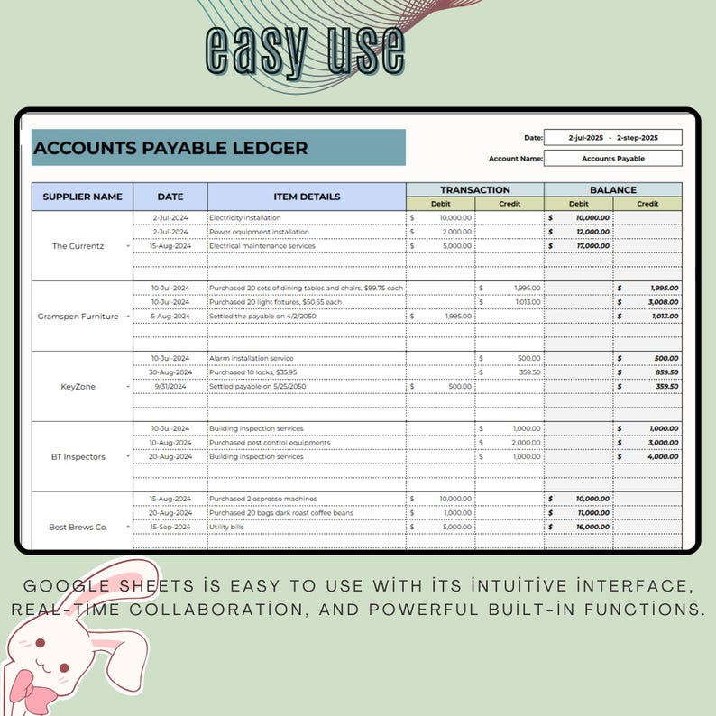 Accounts Payable Ledger Template, Google Sheets, Track Bills & Payments ...
