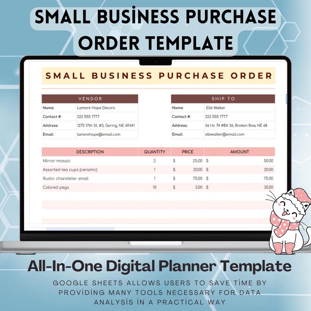 Small Business Purchase Order Template, Google Sheets, PO Form ...