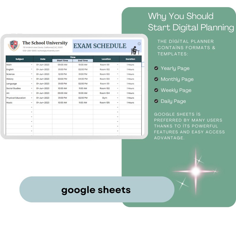 Exam Schedule Template, Editable Google Sheets, Digital Download for ...
