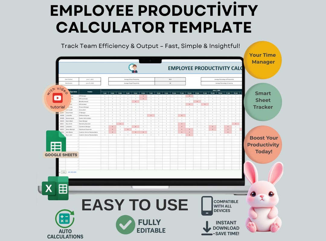 Employee Productivity Calculator, Editable Google Sheets Template ...
