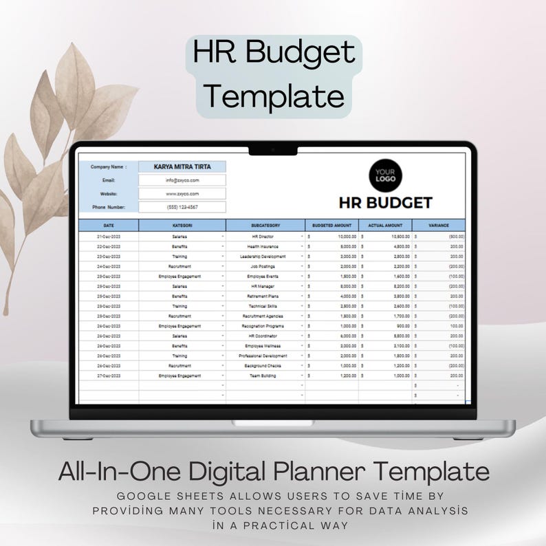 Editable HR Budget Template, Digital Download, Easy to Use, Google ...