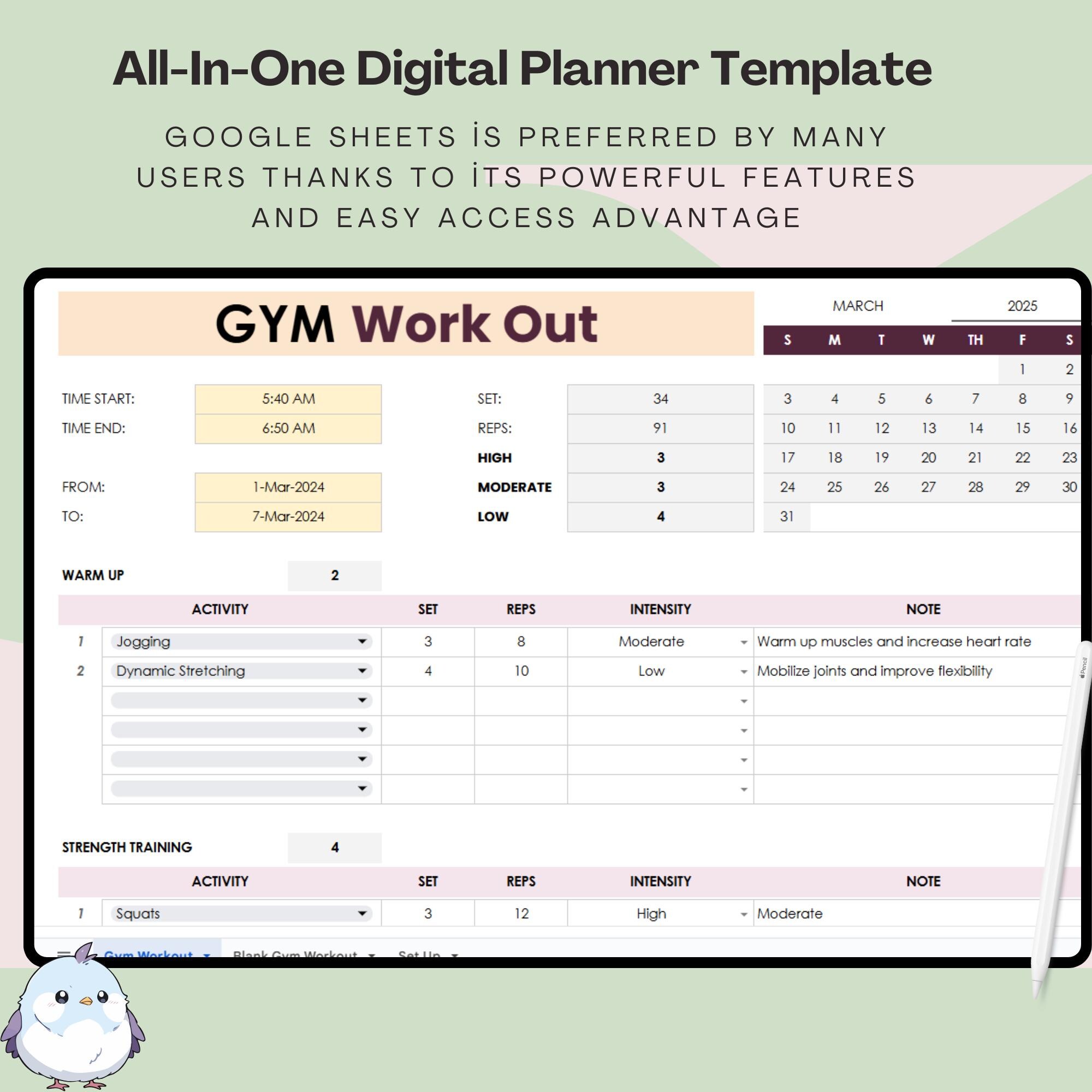 Gym Workout Template, Editable Google Sheets Planner, Fitness Tracker ...