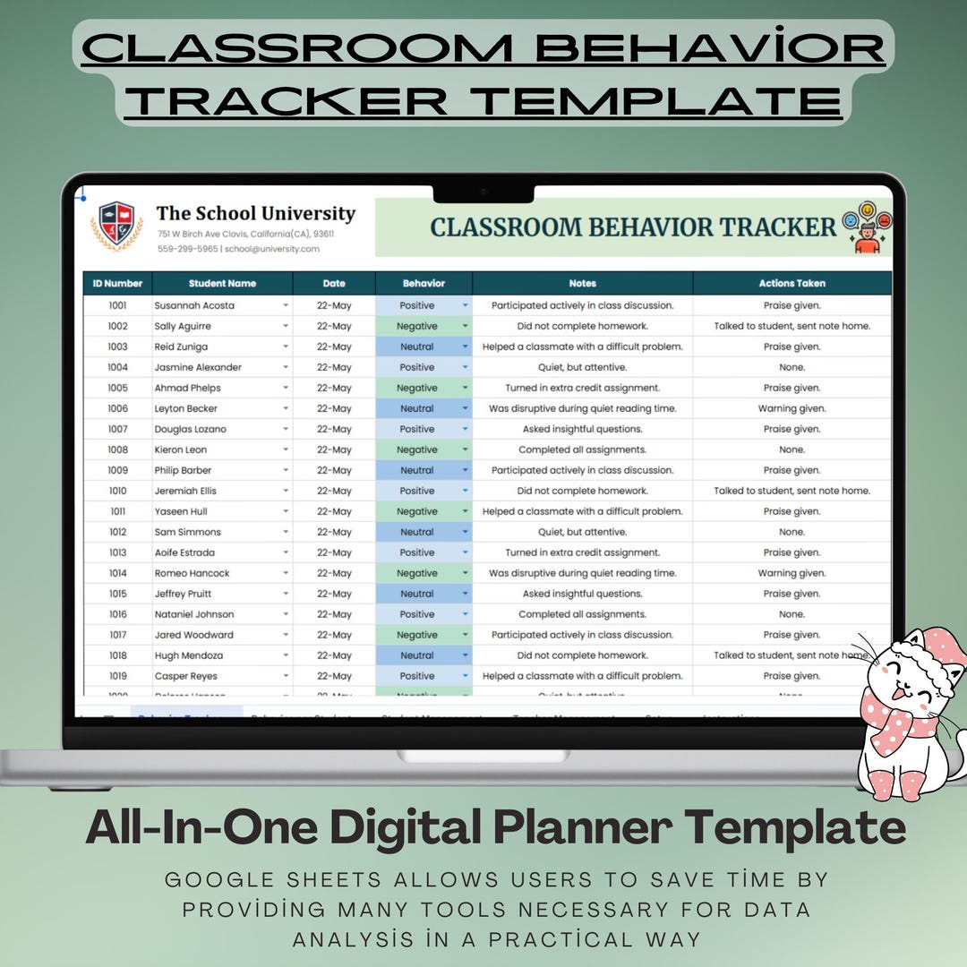 Classroom Behavior Tracker Template, Student Progress Log, Google ...