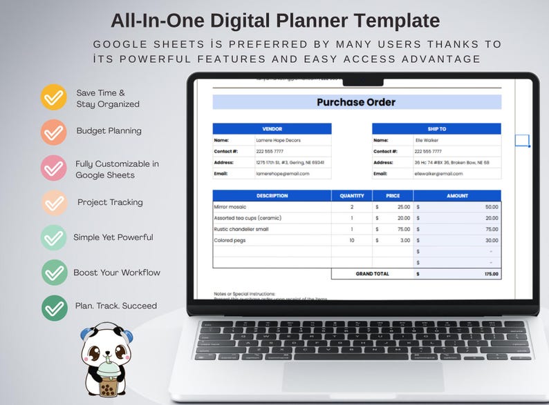 Purchase Order Template Google Sheets, Editable PO Spreadsheet for ...