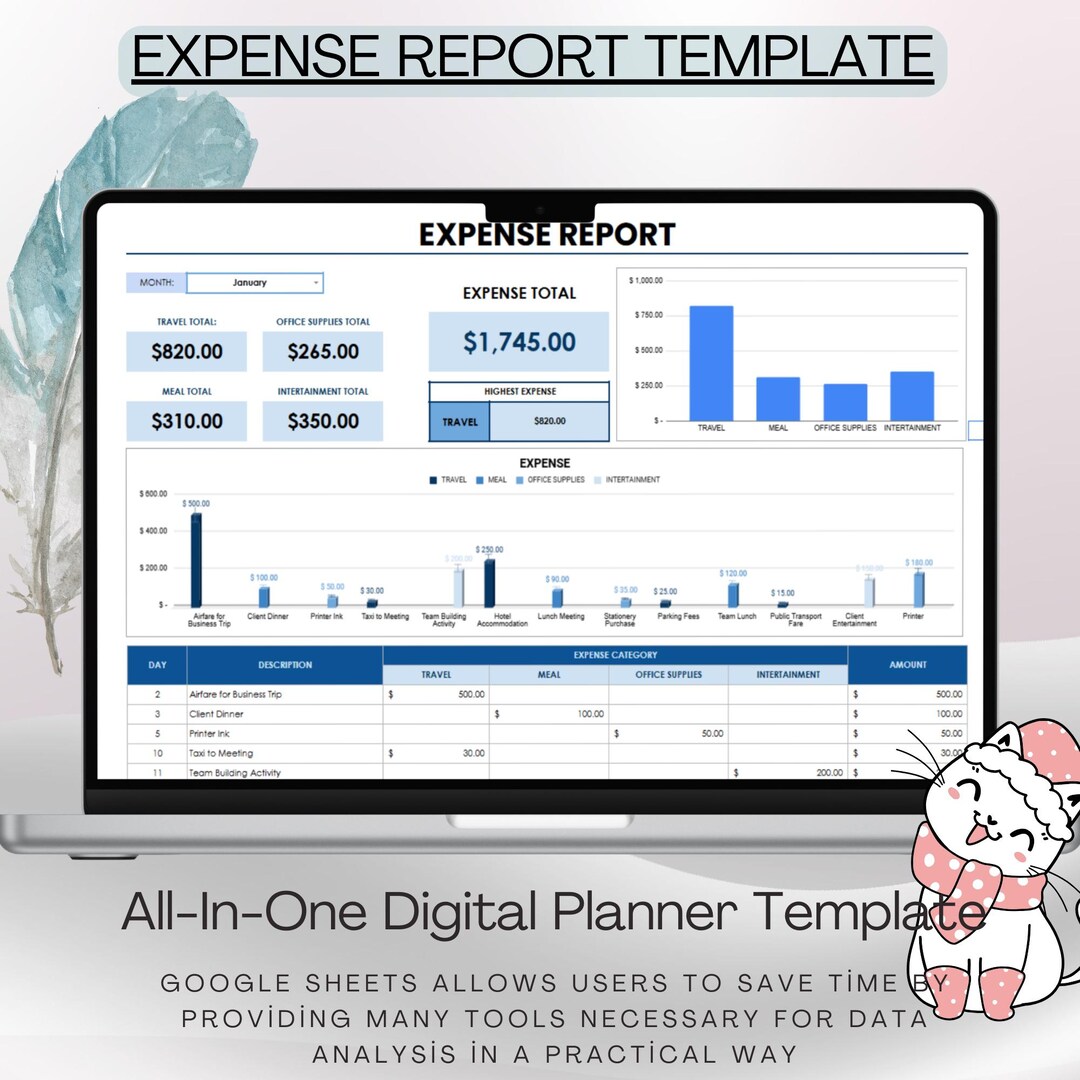 Expense Report Template Google Sheets Editable Digital Download for ...