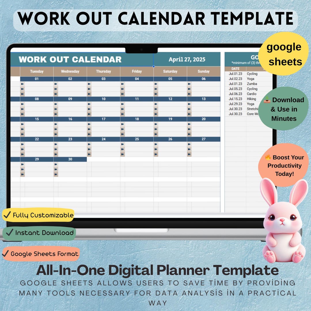 Editable Workout Calendar Template: Google Sheets Fitness Tracker ...