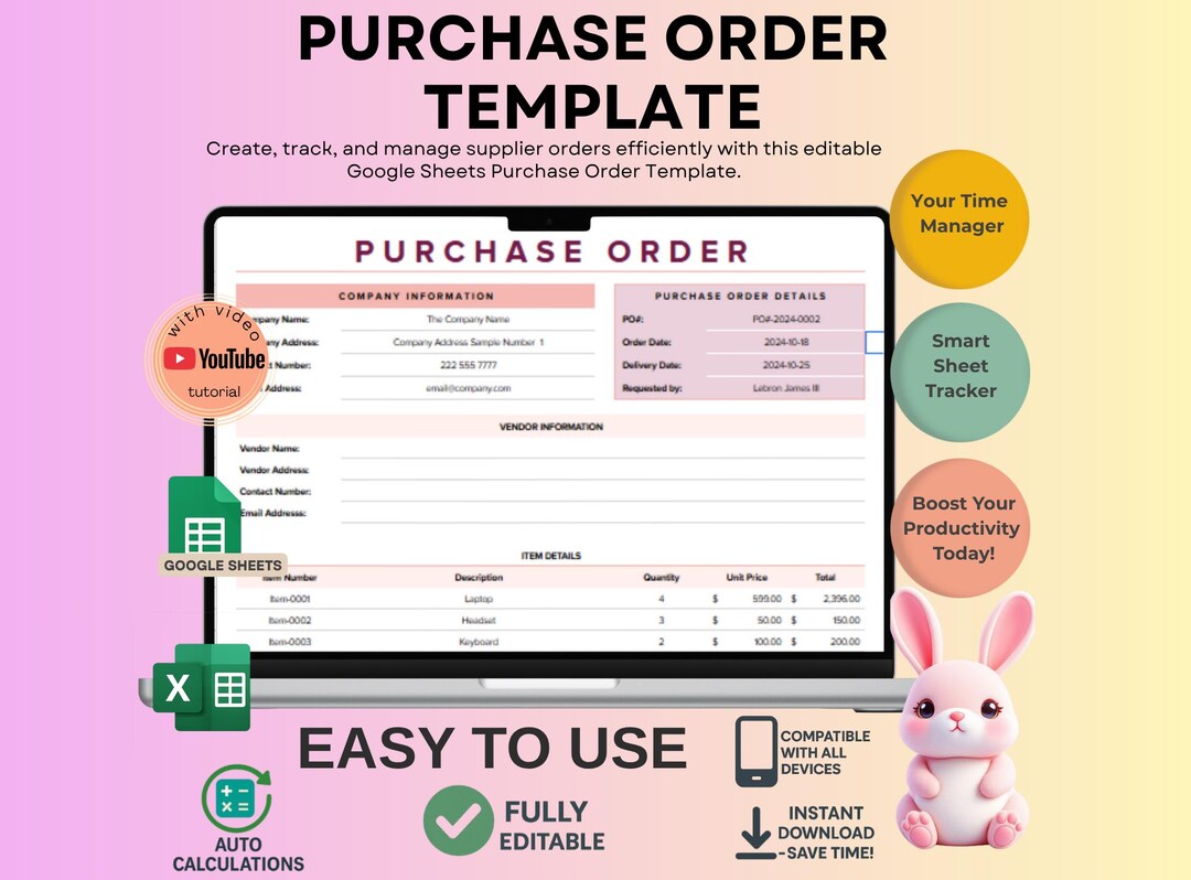 Purchase Order Template: Editable Google Sheets for Small Business ...