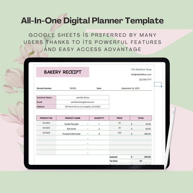Bakery Receipt Template, Digital Download, Editable Google Sheets for ...