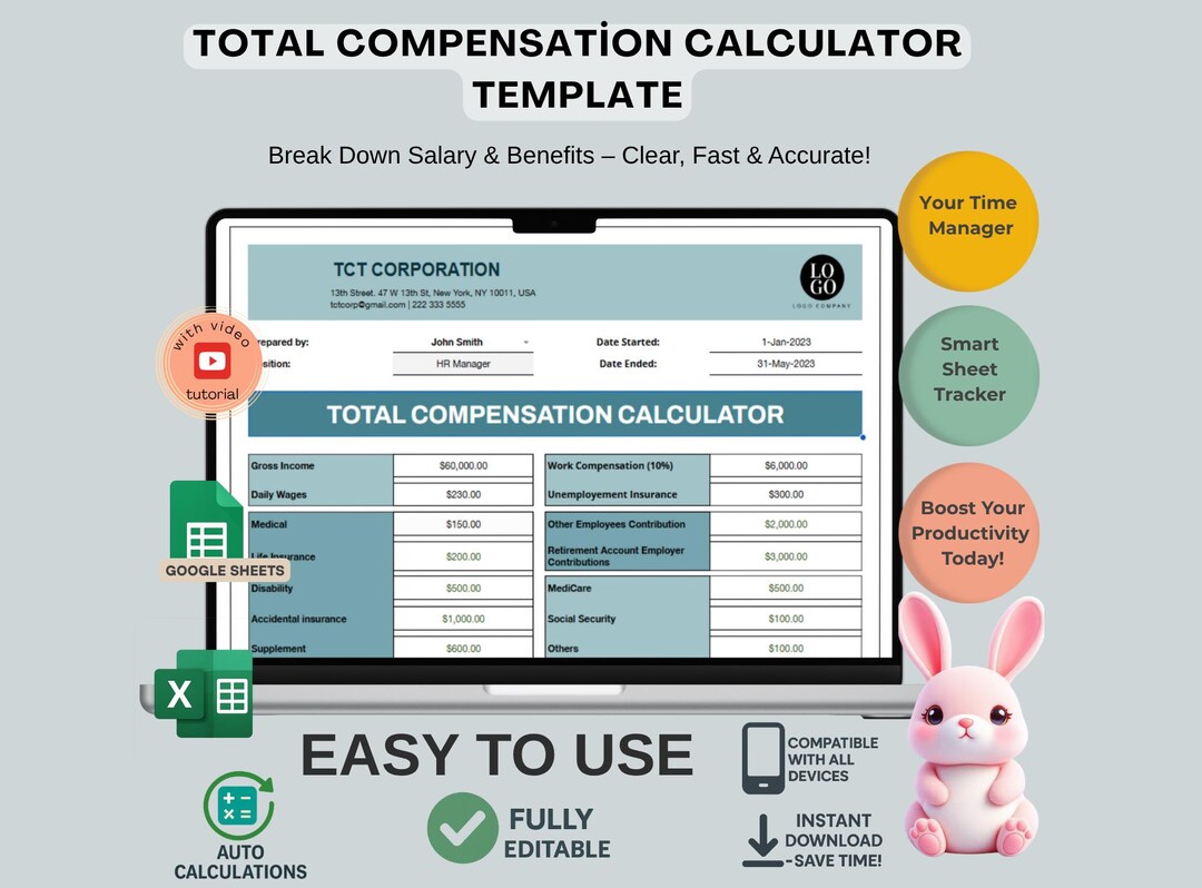 Total Compensation Calculator Template | Employee Pay & Benefits ...