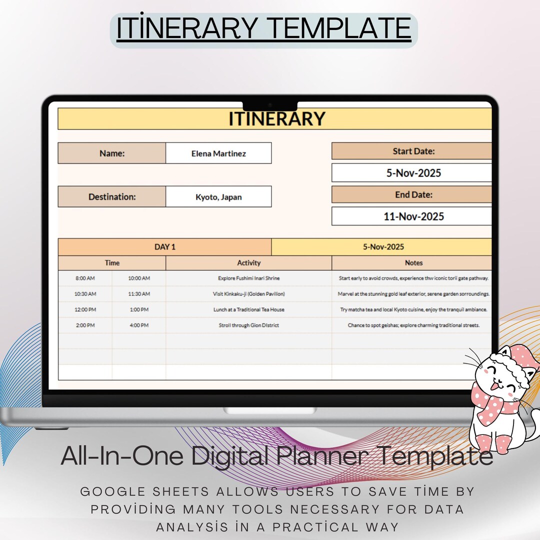 Itinerary Template Google Sheets Editable Digital Download for Trip ...