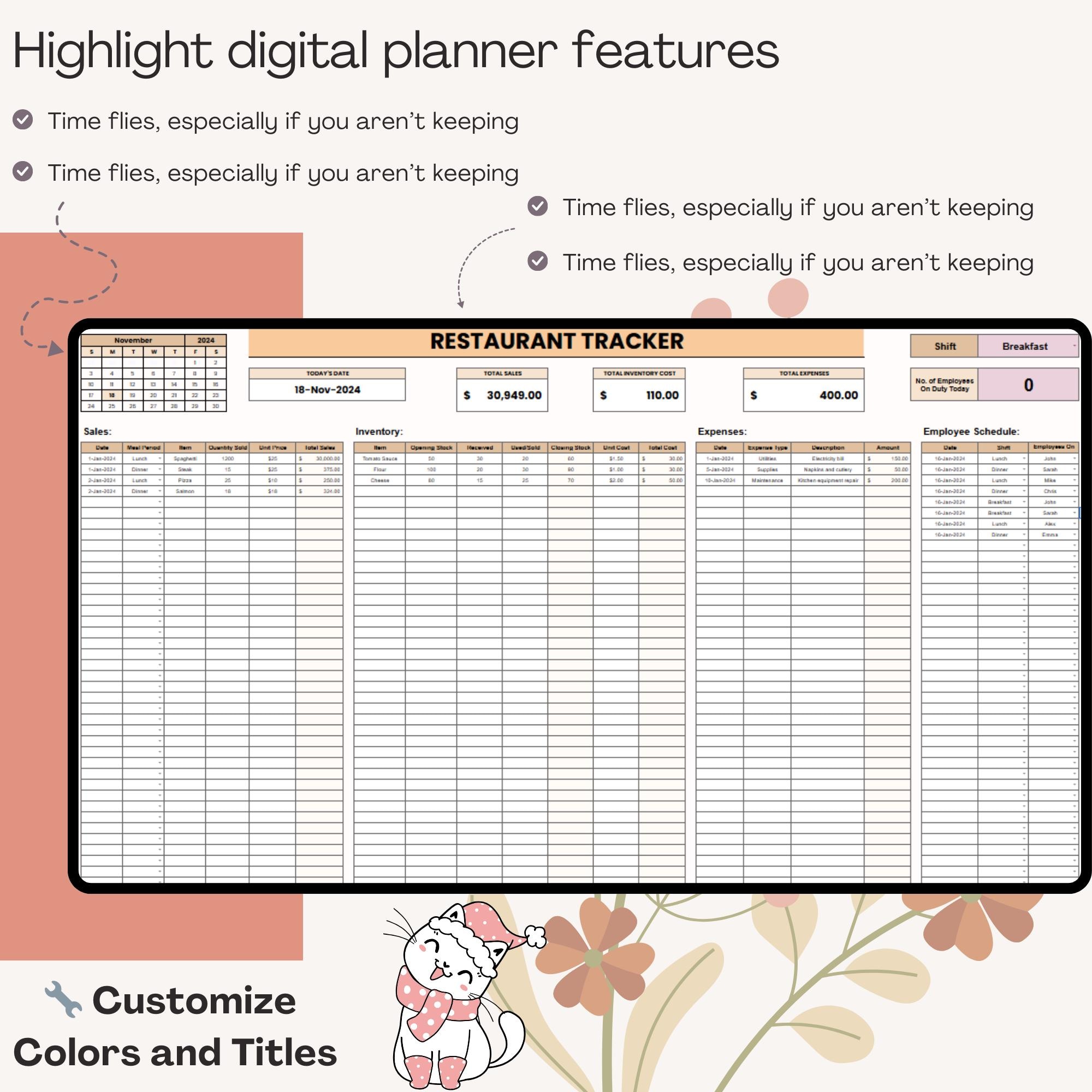 Restaurant Tracker Template, Google Sheets for Managing Sales, Expenses ...