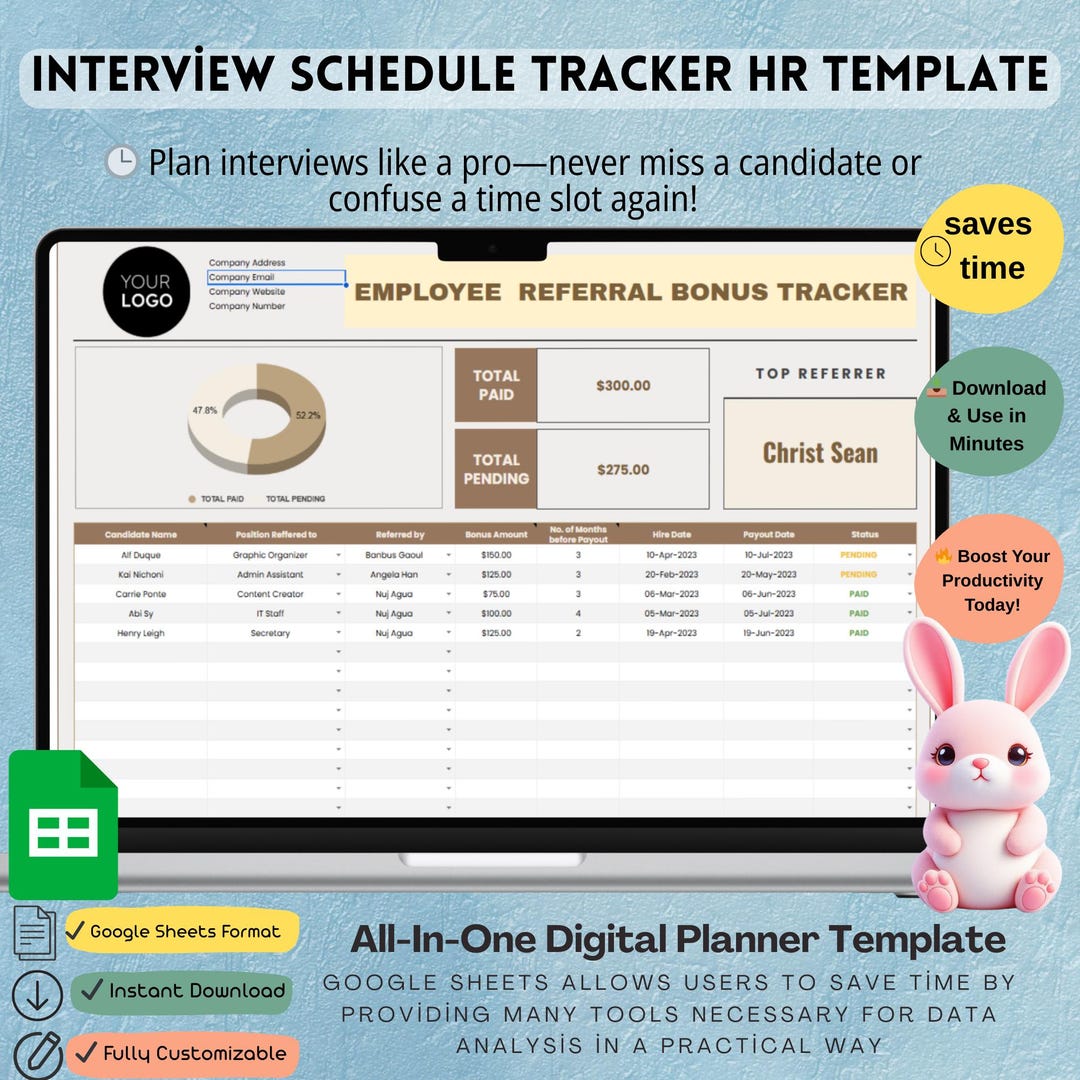 Employee Referral Bonus Tracker HR Template, Editable Google Sheets ...