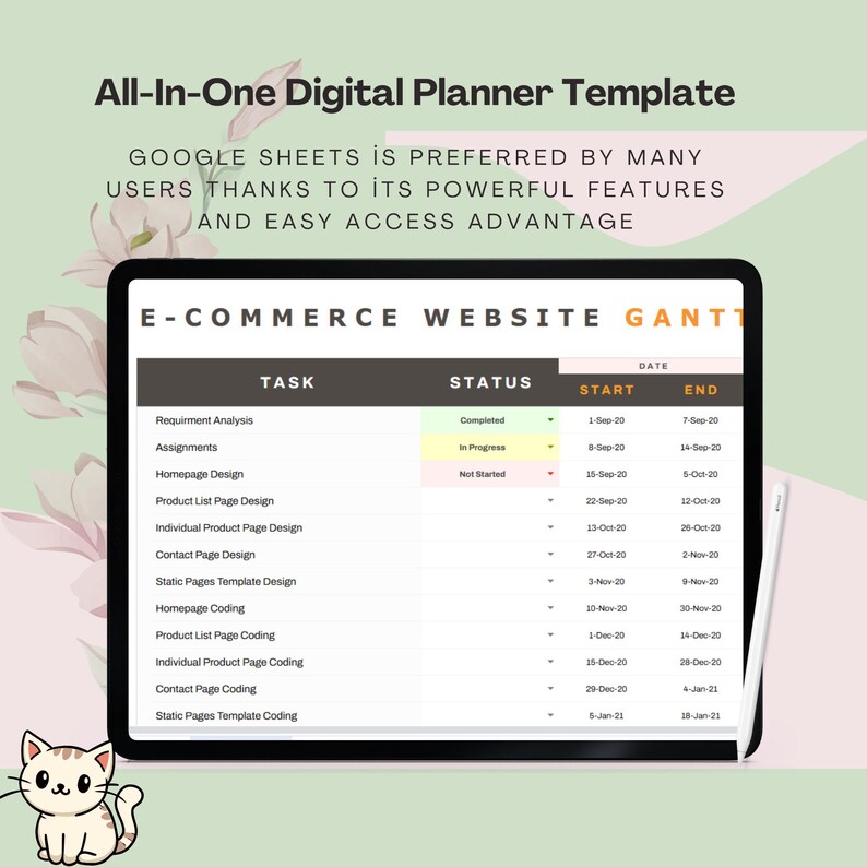 E-commerce Website Gantt Chart Template Google Sheets Editable Digital ...