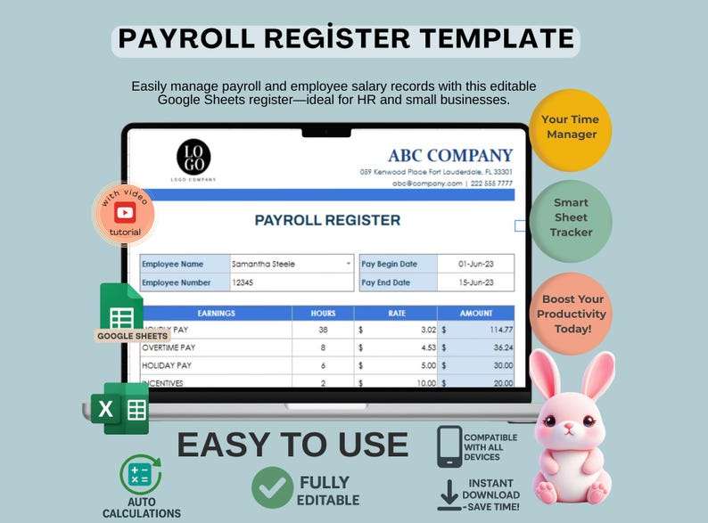 Payroll Register Template: Editable Google Sheets for Small Business ...