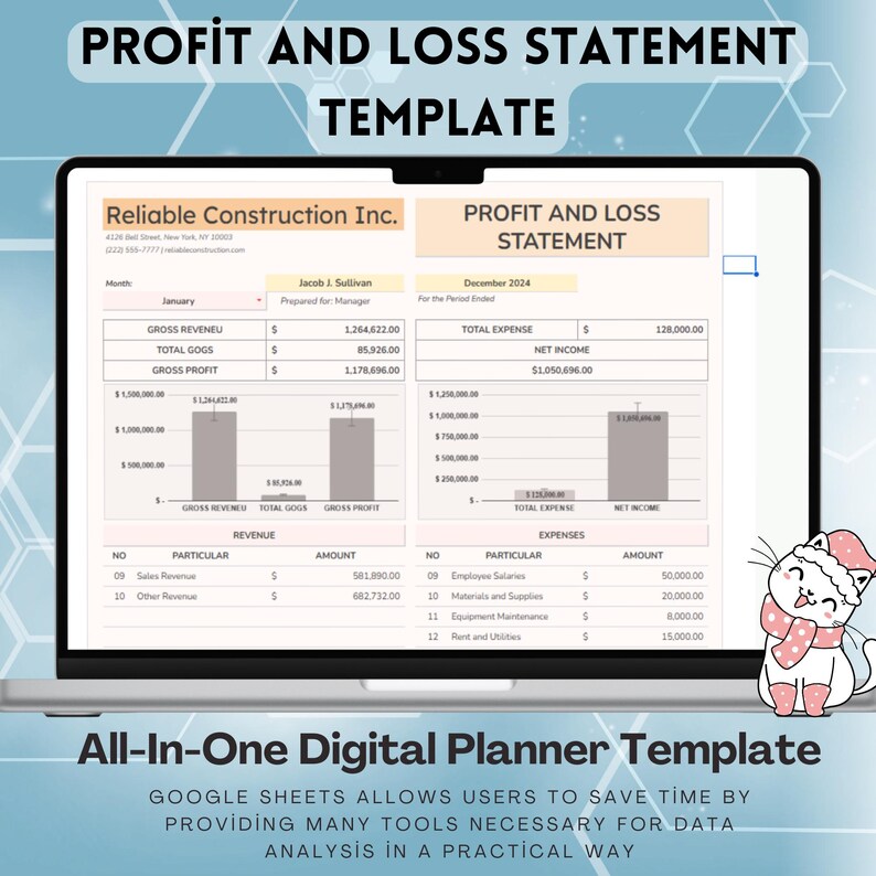 Profit and Loss Statement Report Template, Business P and L Report ...