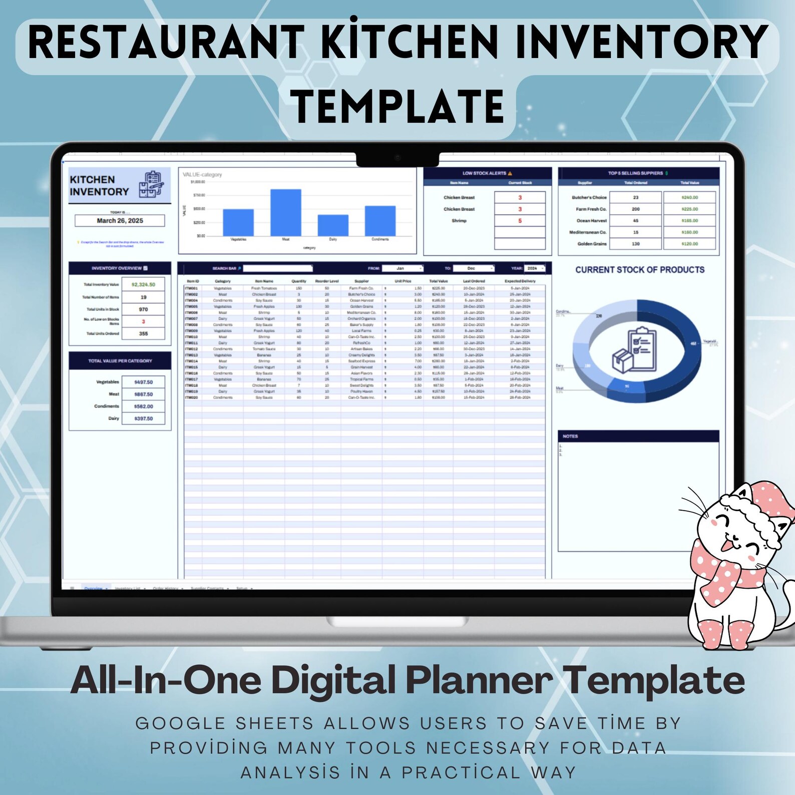 Restaurant Kitchen Inventory Template, Food Stock Tracker, Google ...