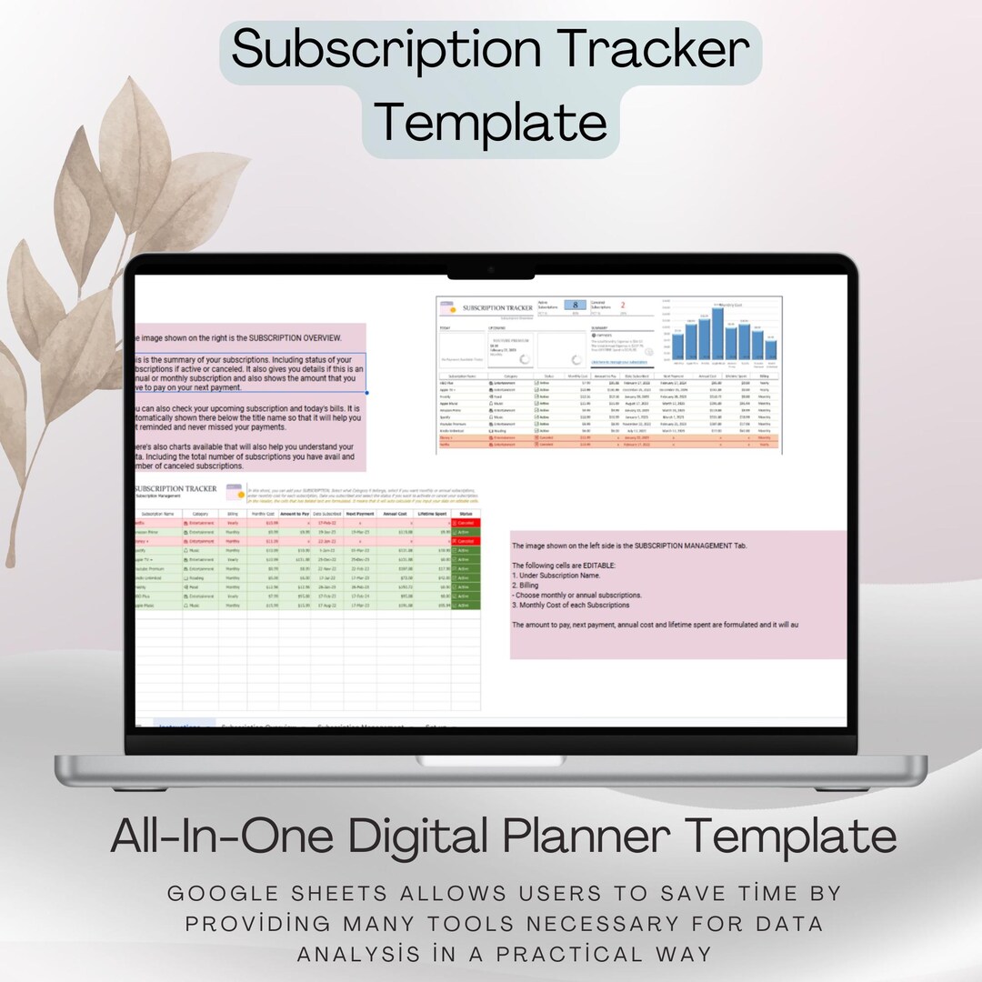 Subscription Tracker Template, Editable Google Sheets, Digital Download ...