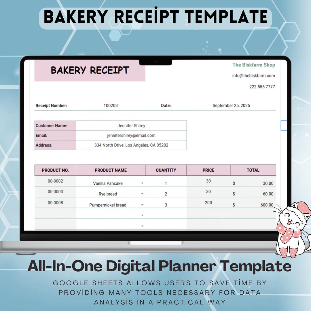 Bakery Receipt Template, Editable Invoice, Printable Business Bill ...
