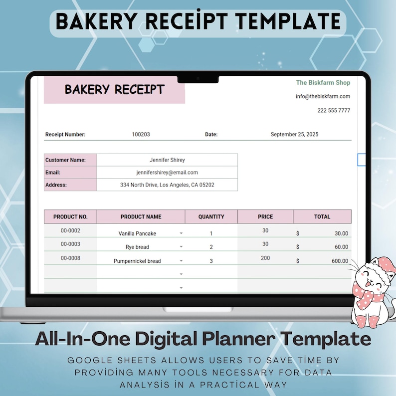 Bakery Receipt Template, Editable Invoice, Printable Business Bill ...