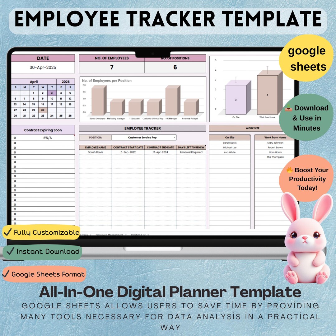 Employee Tracker Template, Editable Google Sheets, Digital Download for ...
