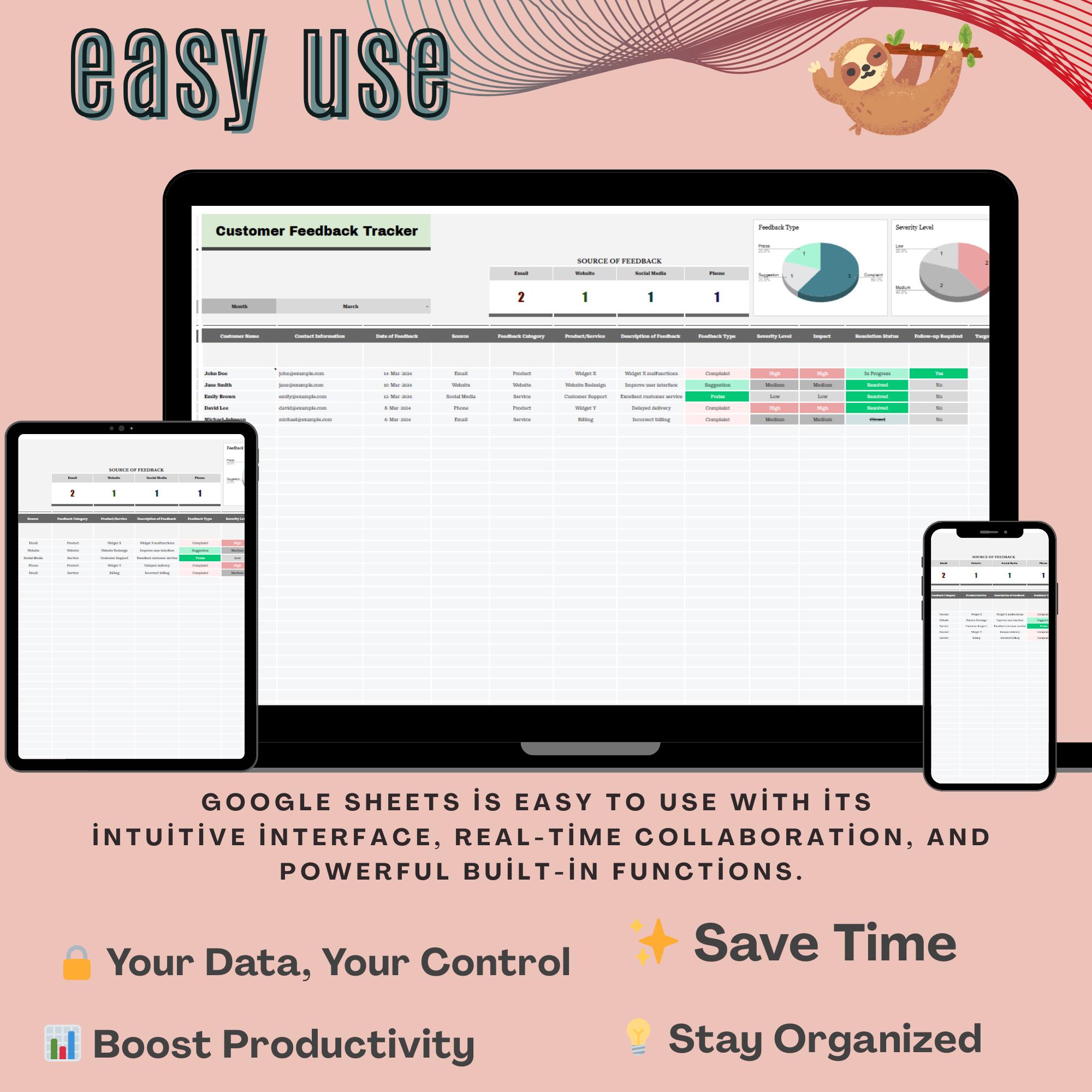 Customer Feedback Tracker Template Google Sheets, Editable Review and ...