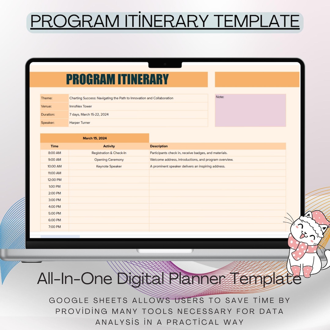 Program Itinerary Template – Google Sheets, Editable Digital Download ...