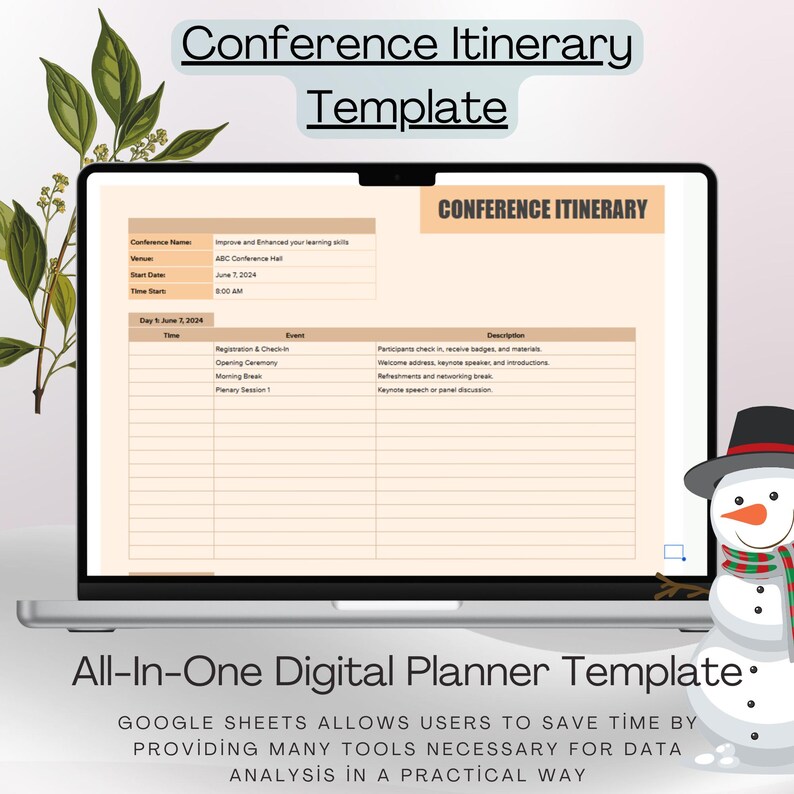 Conference Itinerary Template, Digital Download, Editable Google Sheets ...
