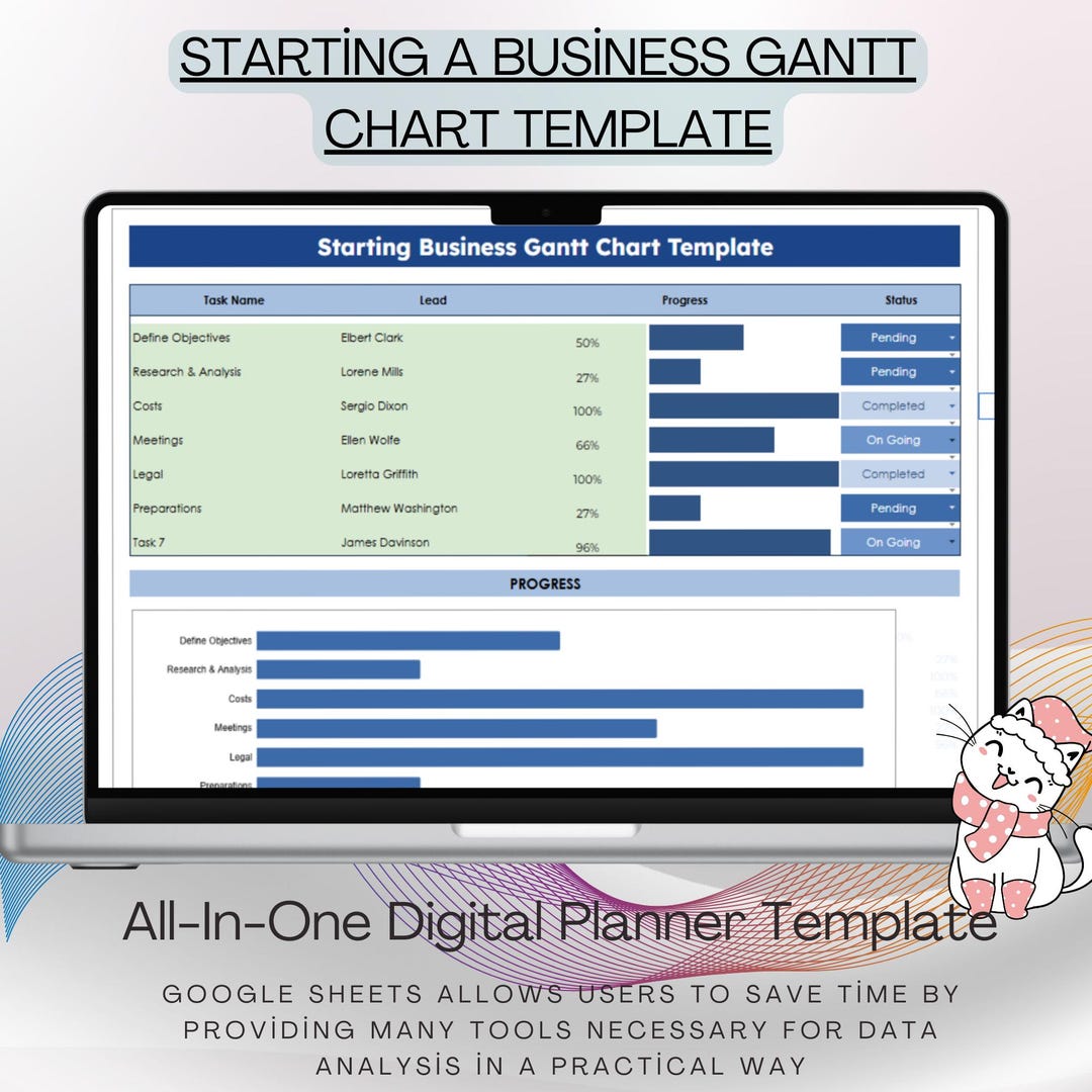 Starting a Business Gantt Chart Template, Google Sheets, Editable ...