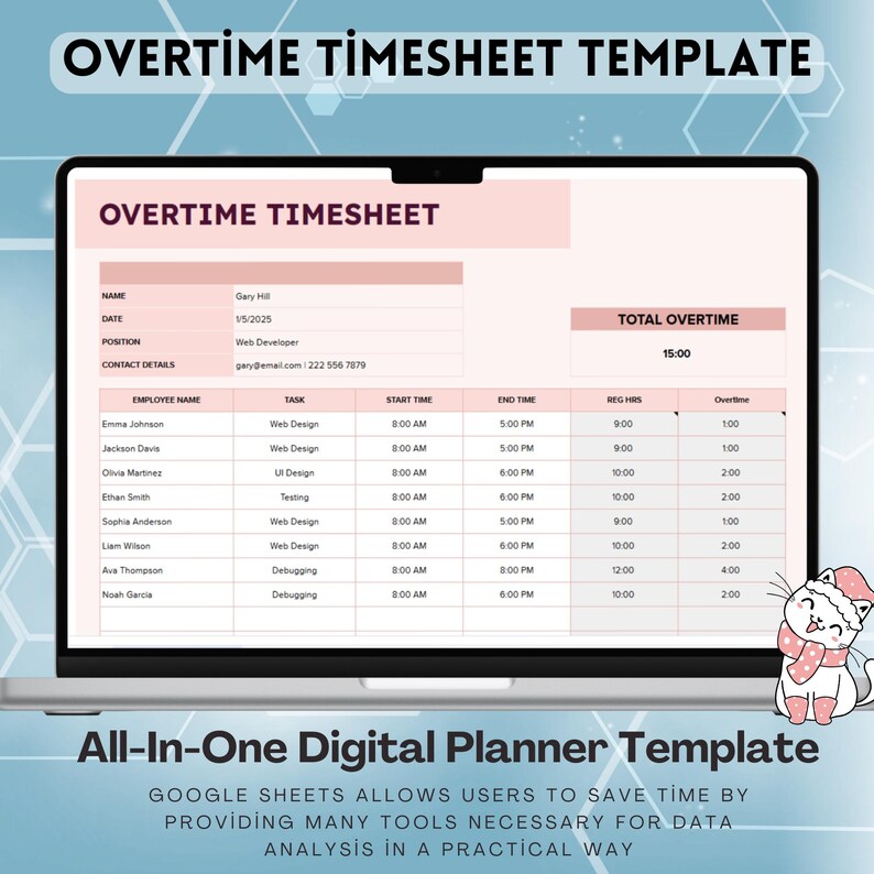 Overtime Timesheet Template, Google Sheets, Work Hours Tracker ...