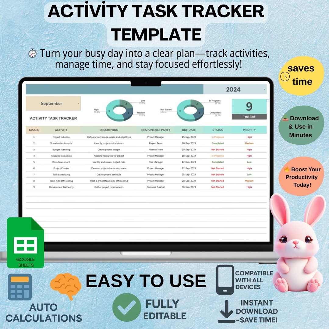 Activity Task Tracker Template Google Sheets, Editable Schedule ...