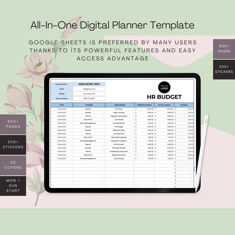 Editable HR Budget Template, Digital Download, Easy to Use, Google ...