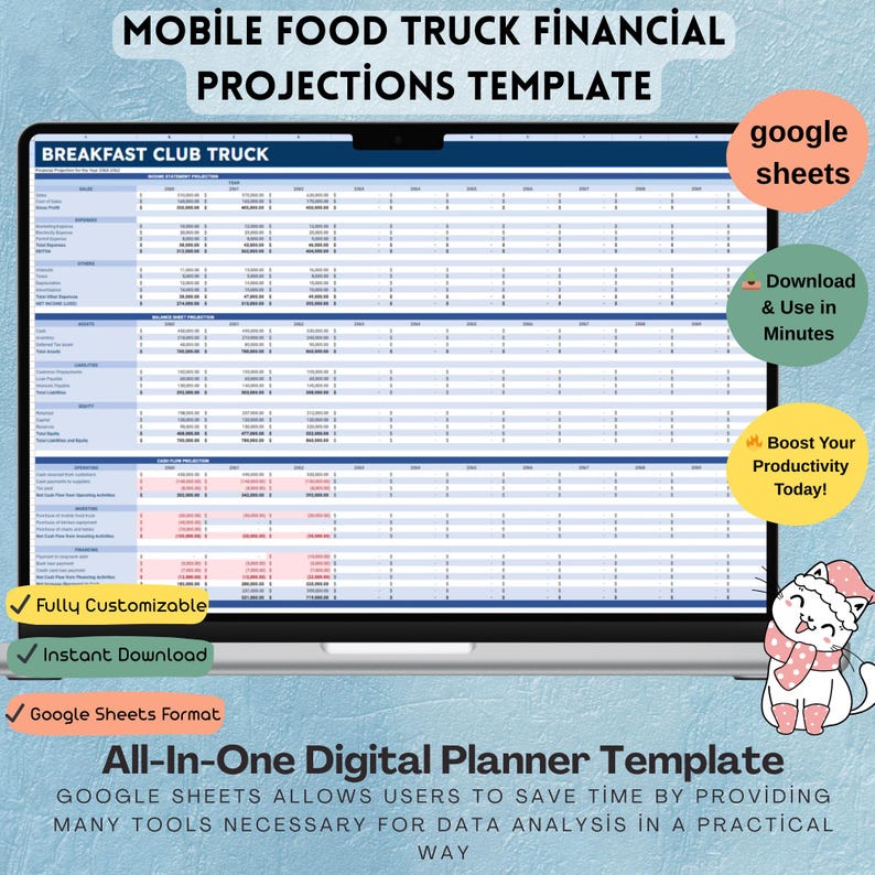 Mobile Food Truck Financial Projections Template, Editable Google ...