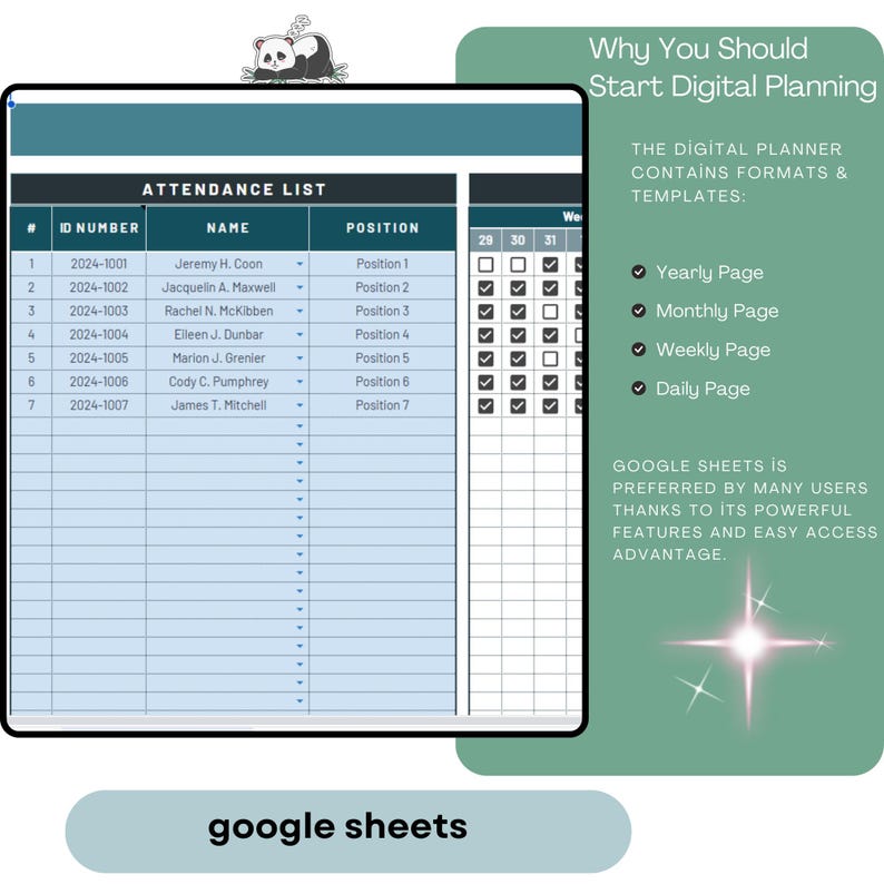 Attendance List Template, Sign-in Sheet, Google Sheets, Editable ...