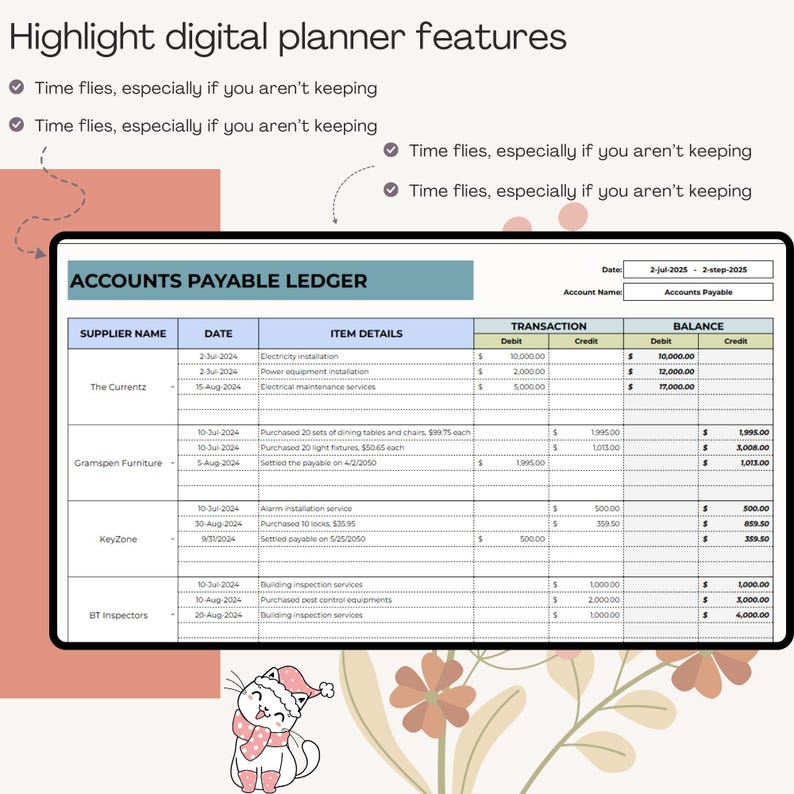 Accounts Payable Ledger Template, Google Sheets, Track Bills & Payments ...