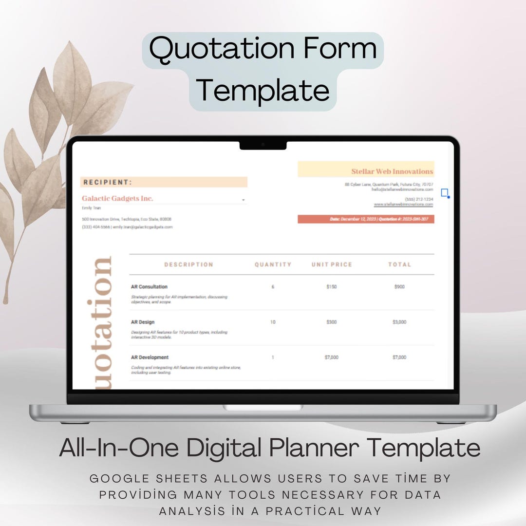 Quotation Form Template, Editable Google Sheets, Digital Download for ...