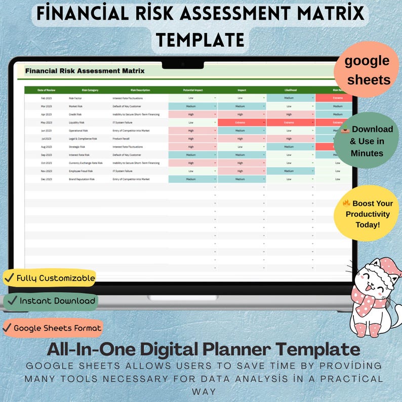 Financial Risk Assessment Matrix Template for Business Risk Evaluation and Mitigation Planning ...