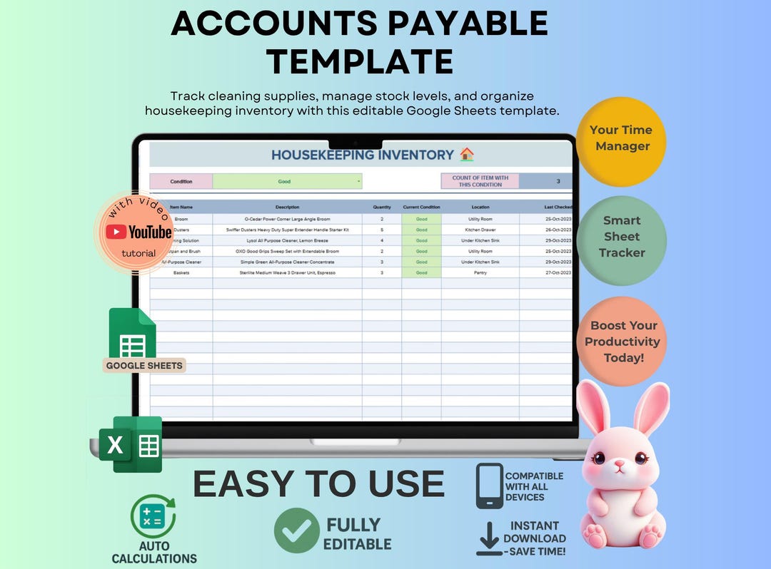 Housekeeping Inventory Template: Editable Google Sheets (digital ...