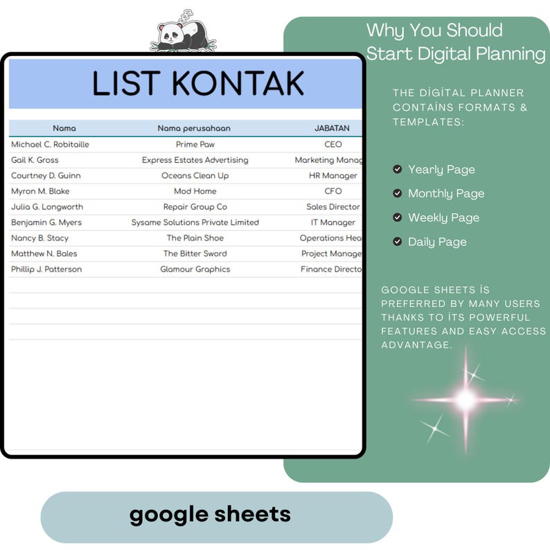 Contact List Template, Google Sheets, Editable Phone Directory, Address ...