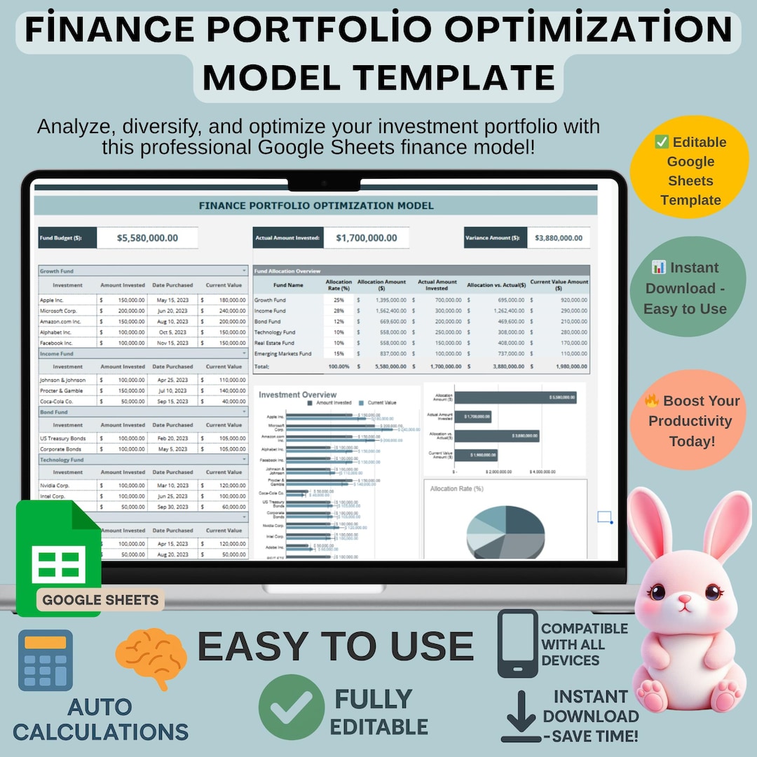Finance Portfolio Optimization Model Template Google Sheets, Editable ...