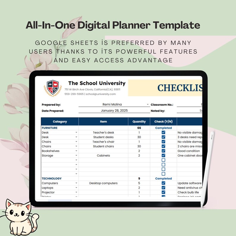 Classroom Inventory Checklist Template | Editable Google Sheets ...