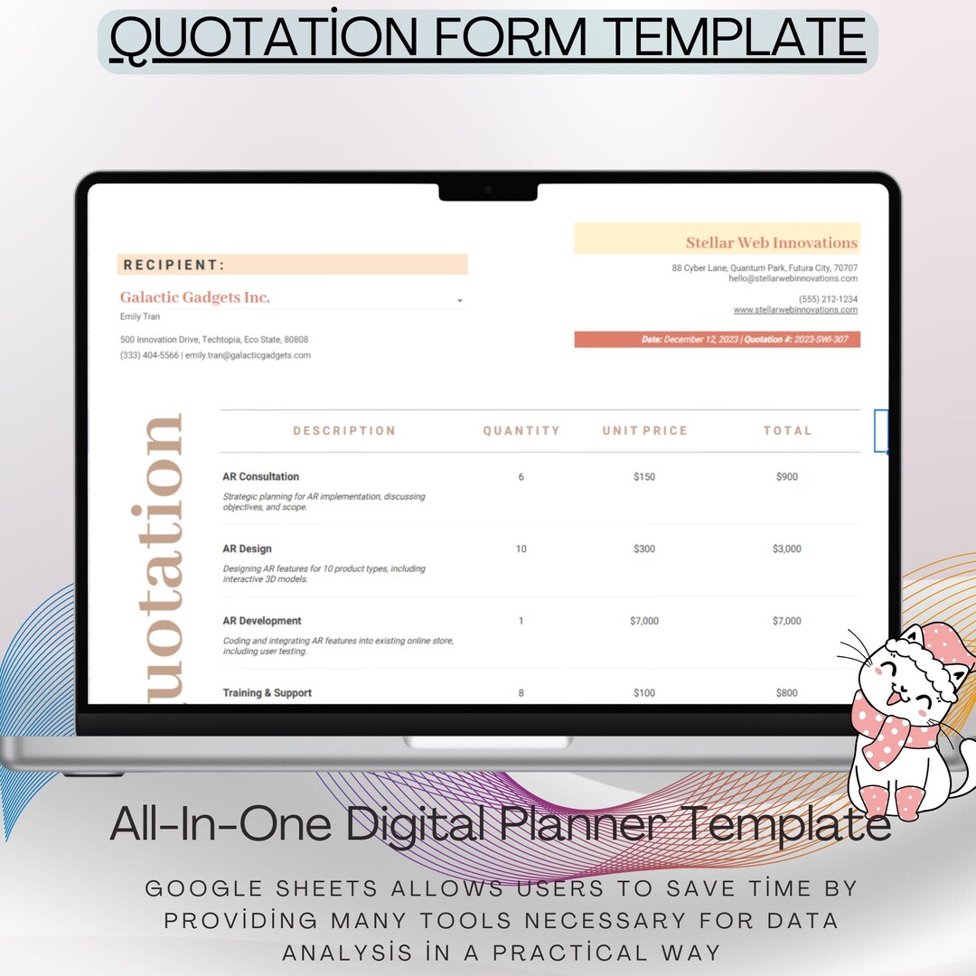 Quotation Form Template – Google Sheets, Editable Digital Download for ...