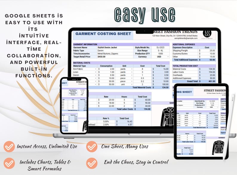 Garment Costing Sheet Template, Editable Google Sheets Fashion ...
