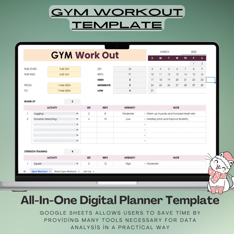 Gym Workout Template, Editable Google Sheets Planner, Fitness Tracker ...