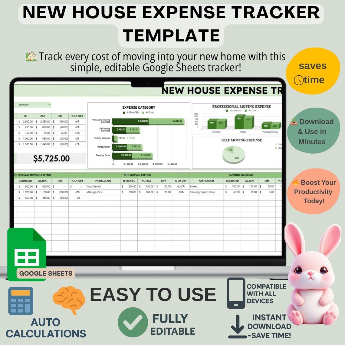 New Home Expense Tracker: Editable Google Sheets Budget (digital ...
