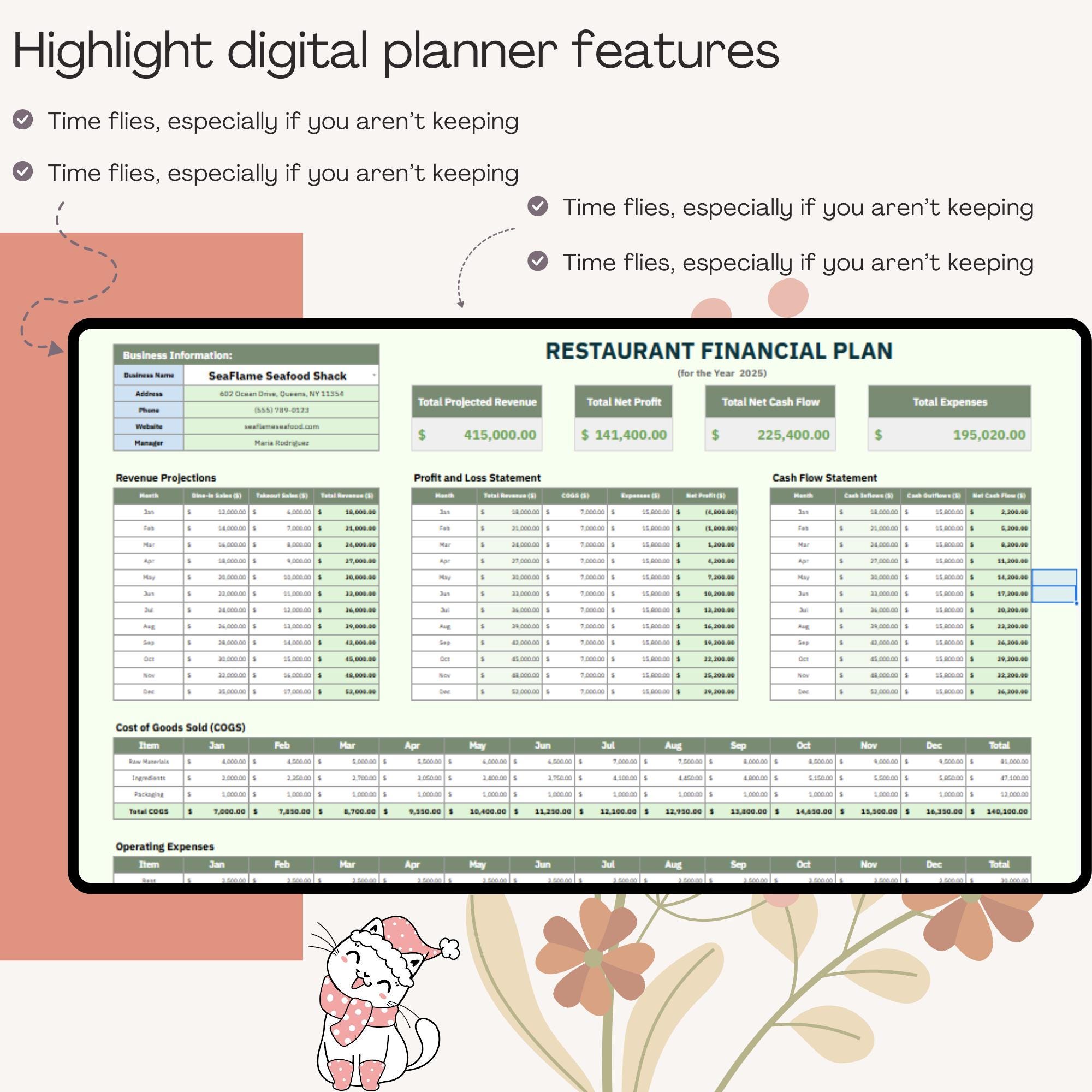 Restaurant Financial Plan Template, Editable Digital Download, Google ...