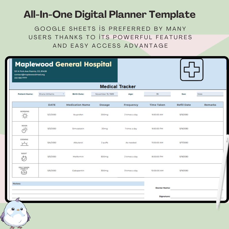 Medication Tracker Template, Google Sheets Pill Log, Editable Medicine ...